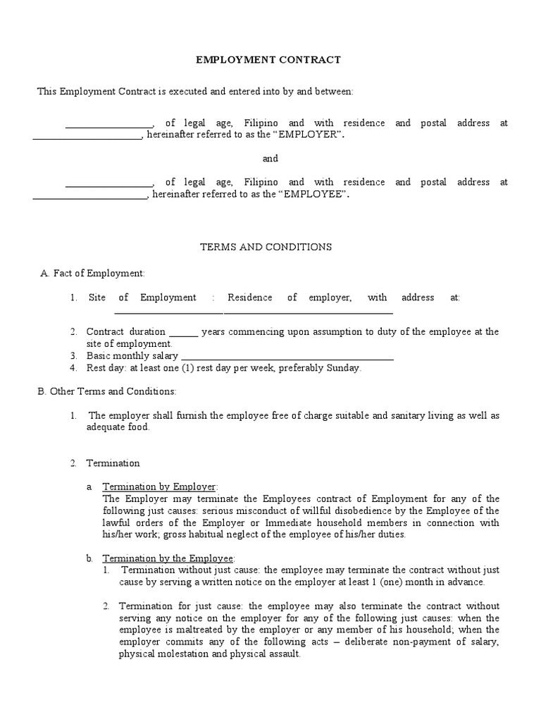 Employment Contract Kasambahay Pdf Employment Labour Law