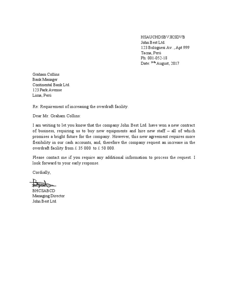 Request to Increase Overdraft Facility | PDF