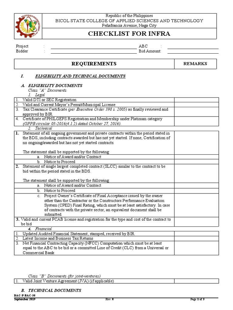 Checklist For Infra: Requirements | PDF | Joint Venture | Specification ...