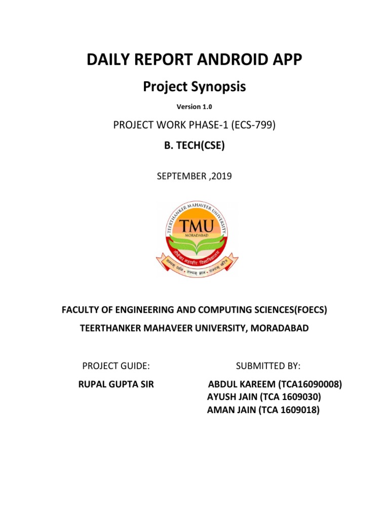 Daily Report Android App: Project Synopsis | PDF | Application Software | Android (Operating System)