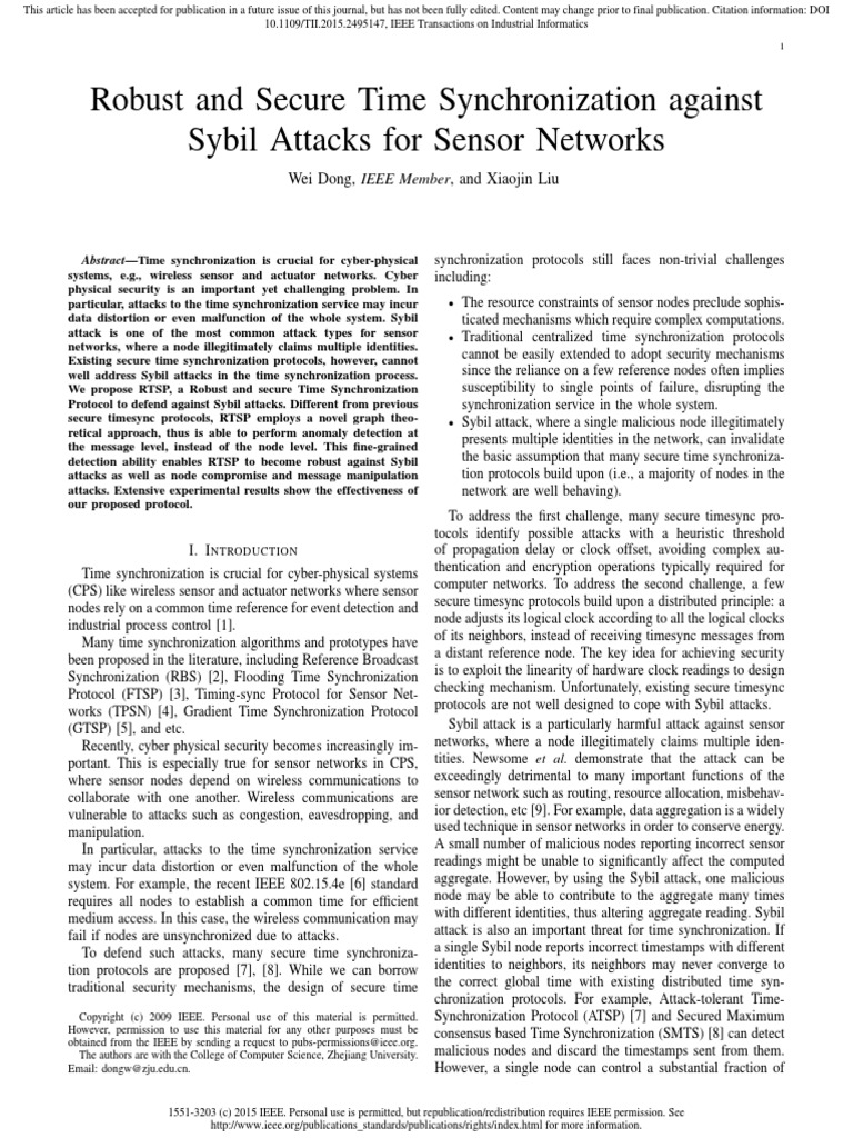 Tii Sybil Research Article On Sybil Attack Detection Pdf Wireless Sensor Network
