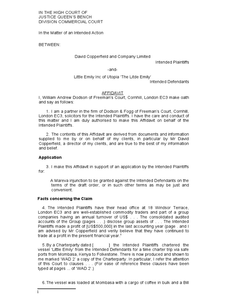Mareva Sample Affidavit | PDF | Insurance | Private Law