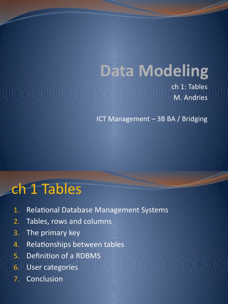 Data Modeling: CH 1: Tables M. Andries ICT Management - 3B BA ...