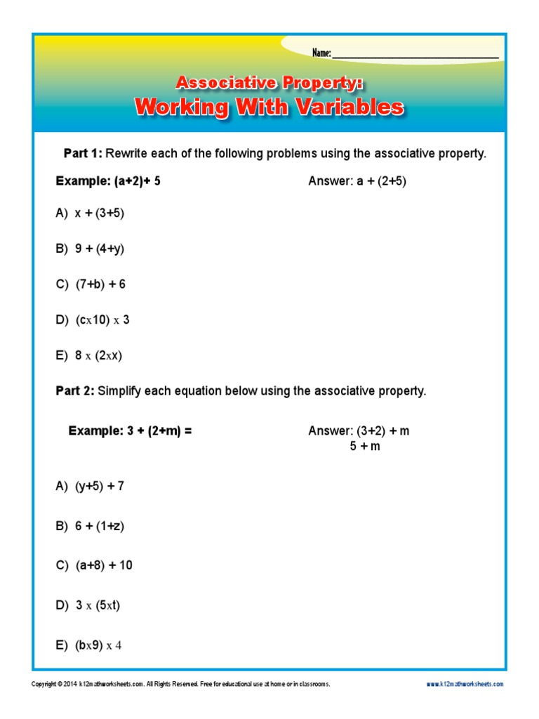 Working With Variables: Associative Property | PDF | Mathematical ...