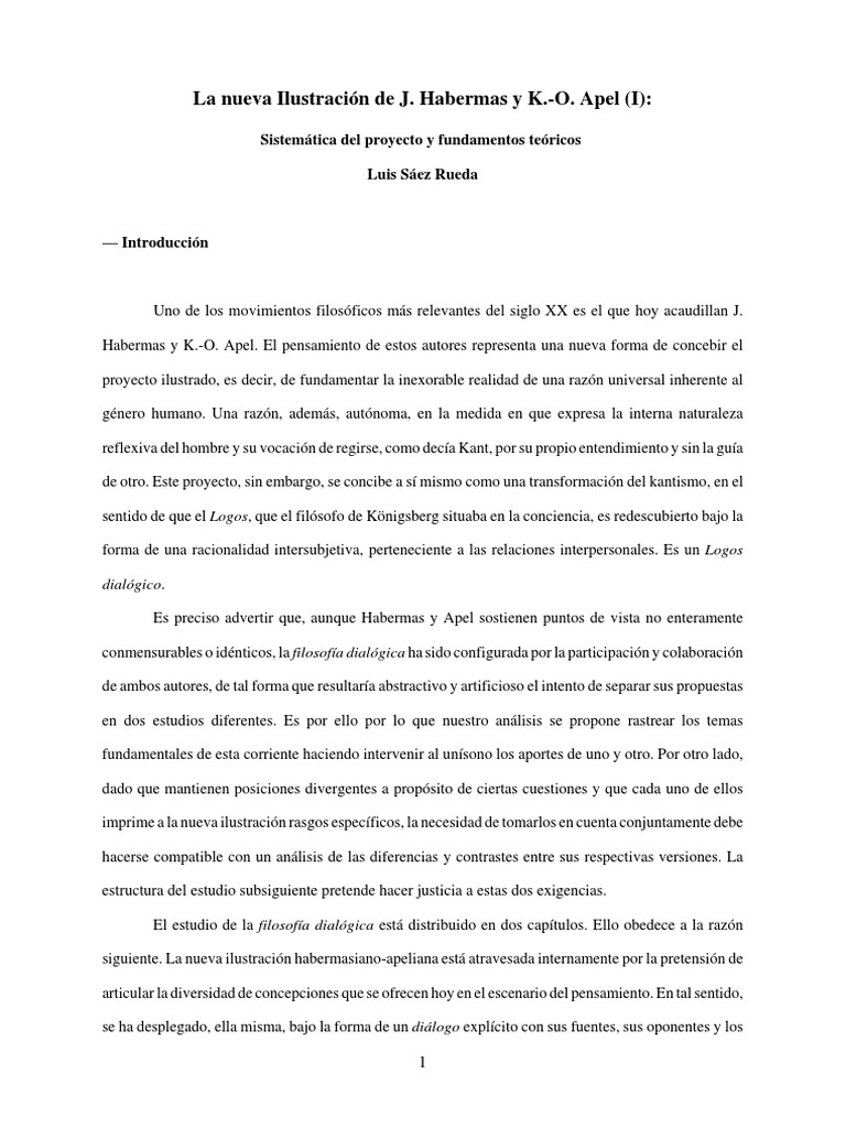 La Nueva Ilustración de J. Habermas y K.-O. Apel (I) :: Sistemática Del Proyecto y Fundamentos ...