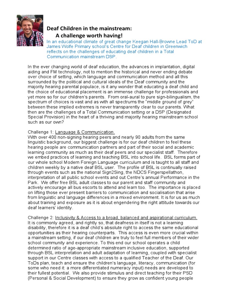 Deaf Children in The Mainstream: A Challenge Worth Having! | PDF ...