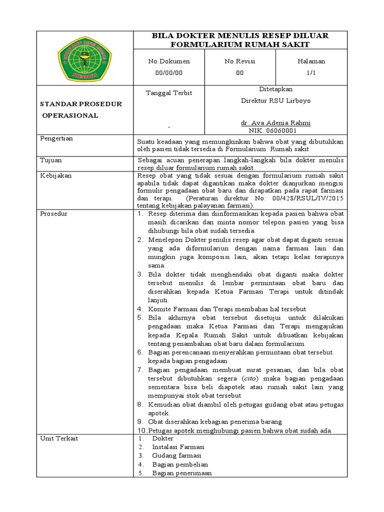Spo Bila Dokter Menulis Resep Diluar Formularium Rumah Sakit Pdf