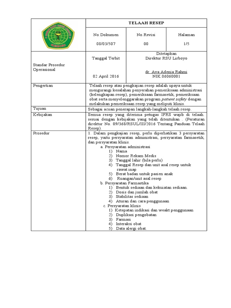 Prosedur Telaah Resep | PDF