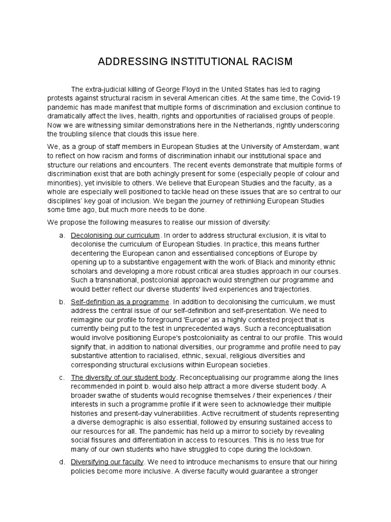 EuropeanStudies-Addressing Institutional Racism | PDF ...