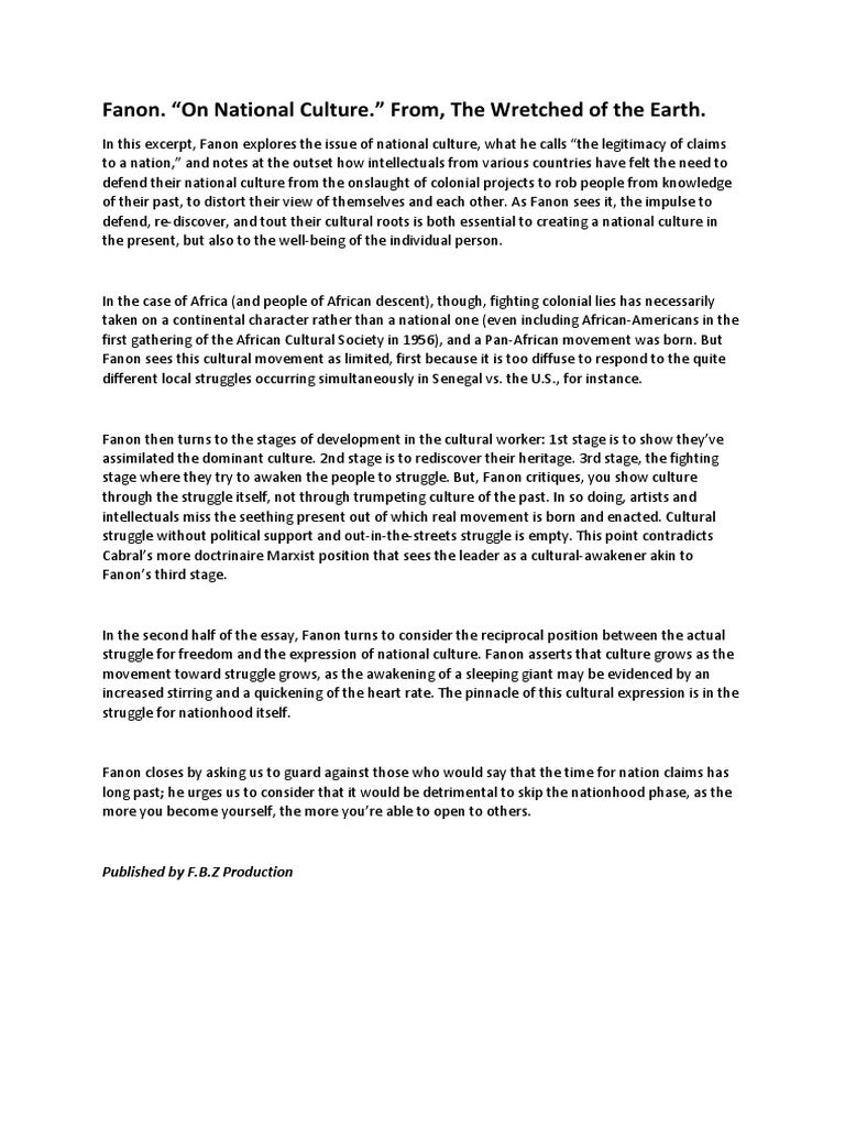 Fanon On National Culture PDF | PDF | Critical Theory | Sociological ...