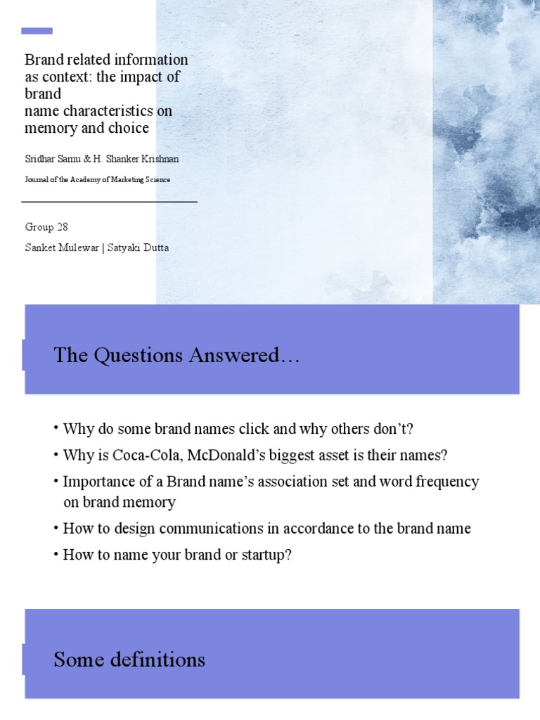 The Impact of Brand Name Characteristics on Memory and Choice: How a ...