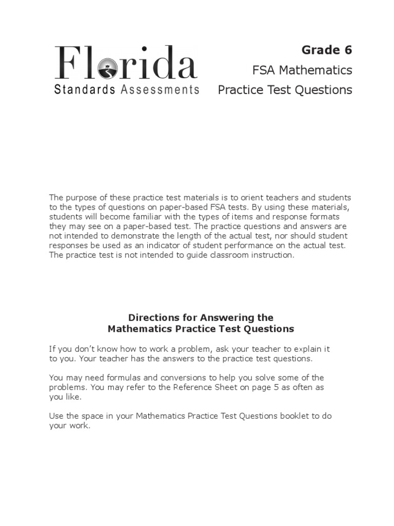 FSA 2020 6M Practice-Test FBL | PDF | Fraction (Mathematics) | Teaching ...