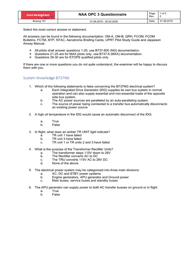 Boeing 737 Pilot Questionnaire | PDF | Aviation | Transport