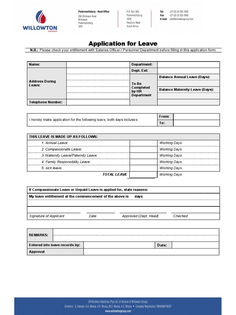 Willowtongroup - Leave Form | PDF