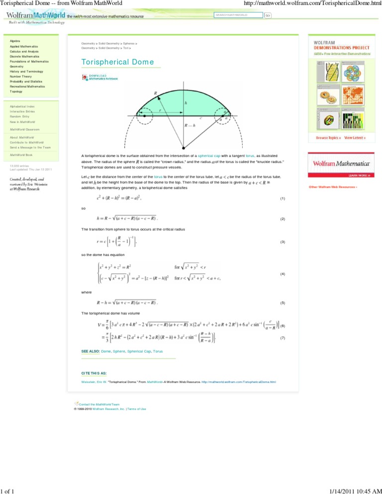 Torispherical Dome - From Wolfram MathWorld | PDF | Sphere | Differential Geometry