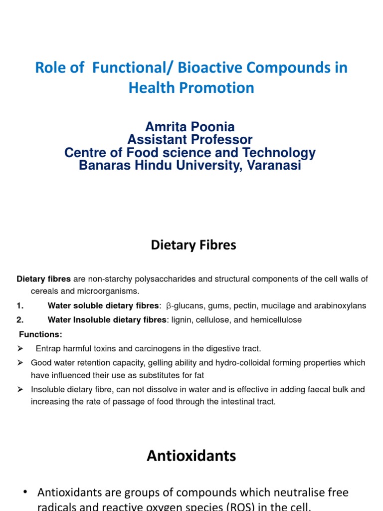 Role of Functional Bioactive Compounds in Health Promotion | PDF | Dietary Fiber | Diet & Nutrition