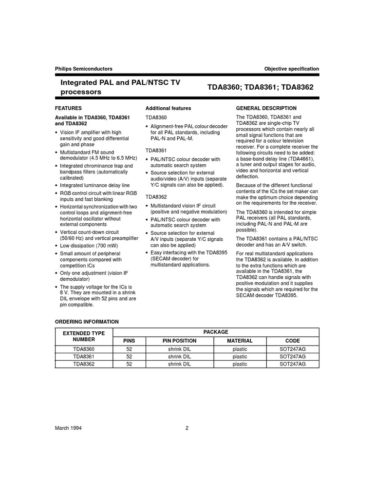 Integrated PAL and PAL/NTSC TV Processors TDA8360 TDA8361 TDA8362 | PDF ...