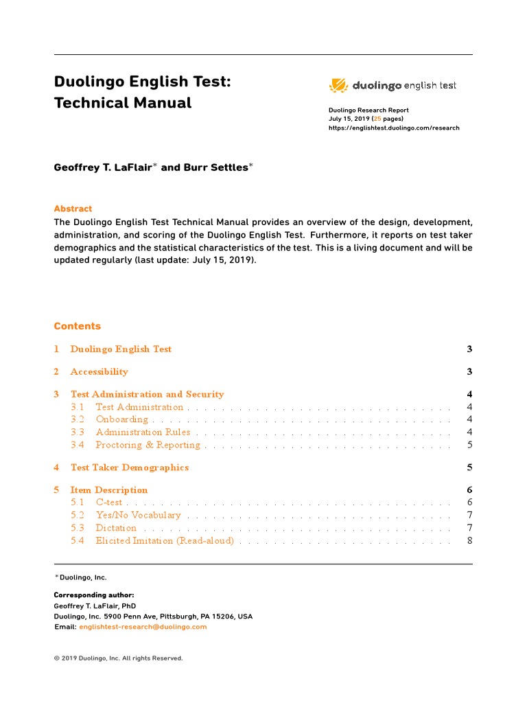 Duolingo English Test - Technical Manual 2019 | PDF | Speech | Receiver ...