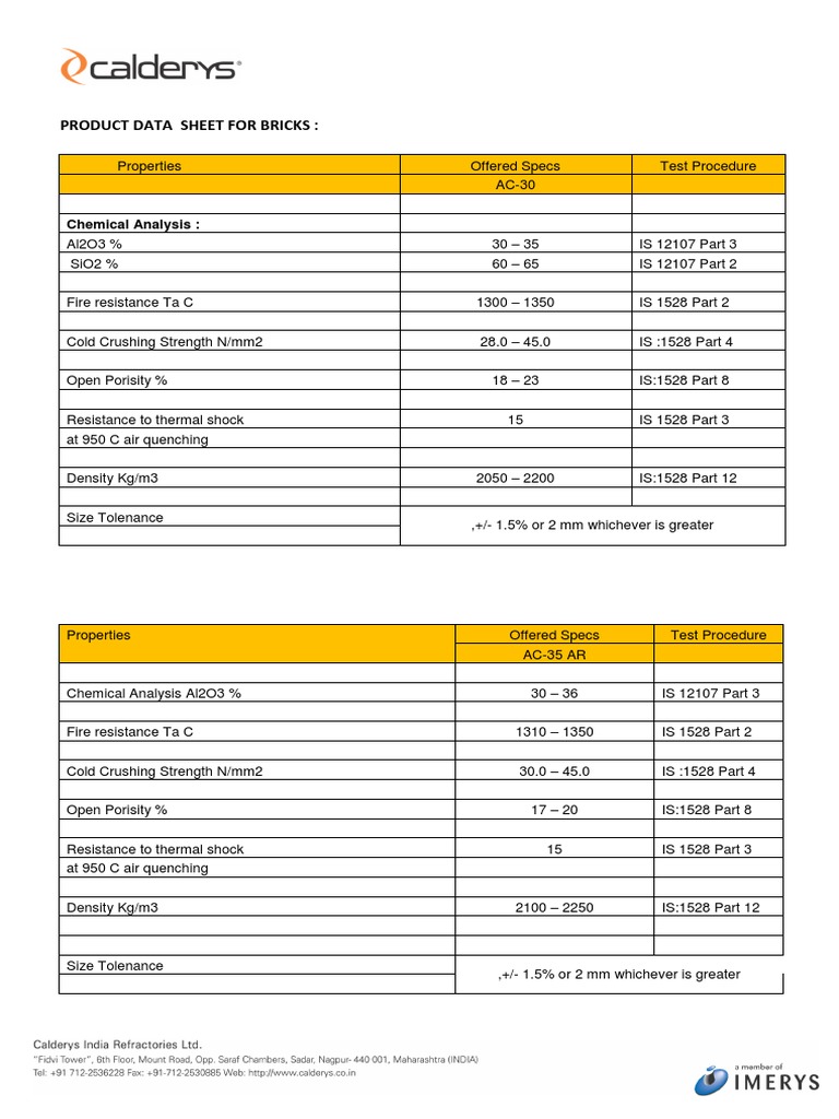 Product Data Sheet For Bricks:: Chemical Analysis | PDF | Aluminium ...