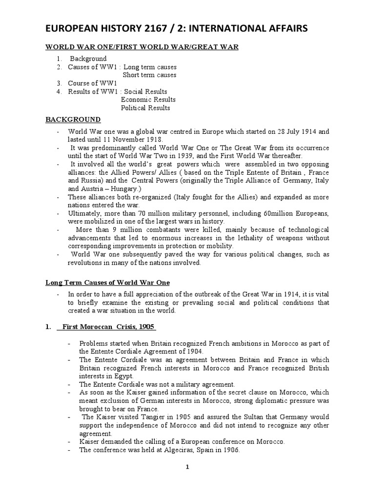 European History 2167 / 2: International Affairs: World War One/First ...