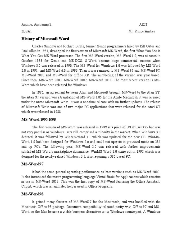 History of Microsoft Word | PDF | Microsoft Office | Mac Os