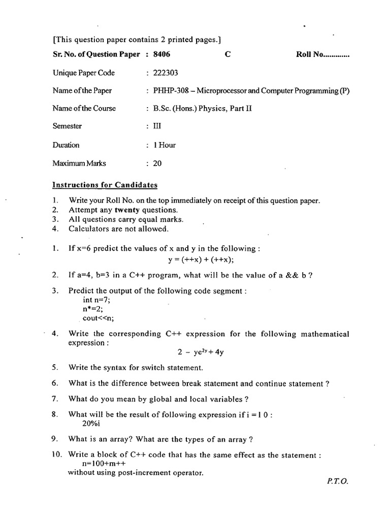 BSC (Hons) Physics Part Ii Microprocessor & Computer Programming Lab | PDF