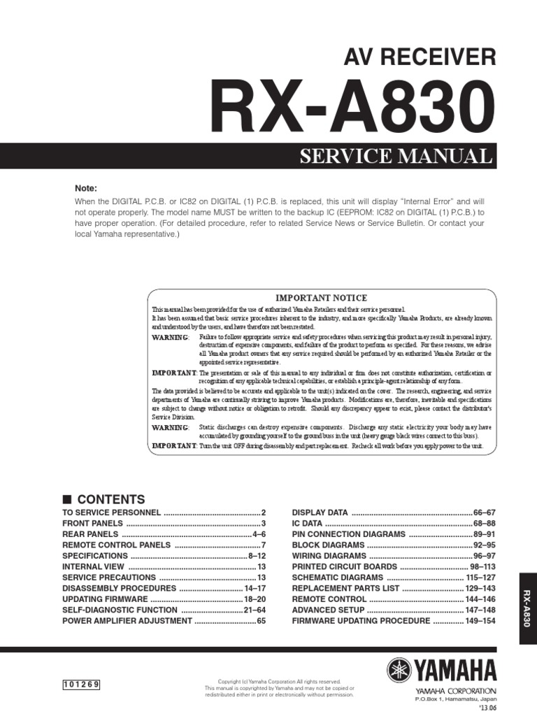 Yamaha Rx-A830 Full | PDF | Solder | Hdmi