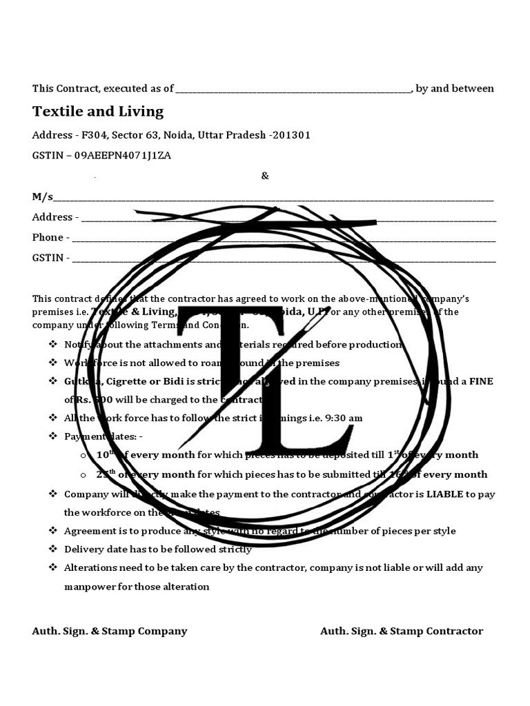Stitching Contractor Agreement Template | PDF