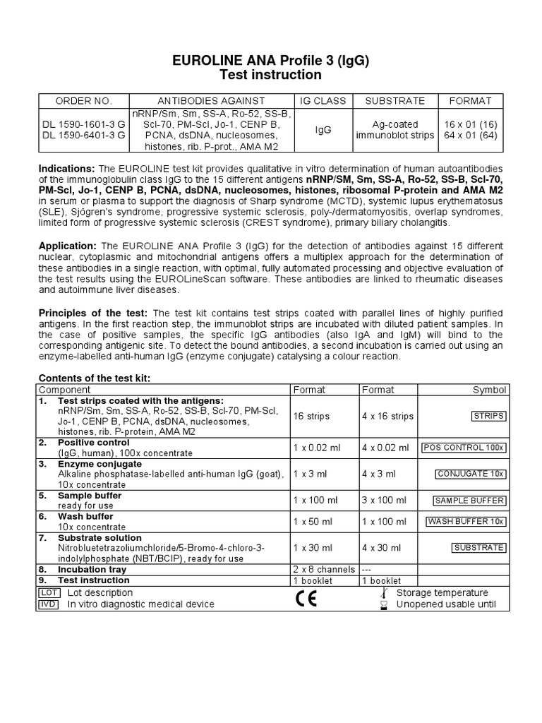 Euroline Ana Profile 3 (Igg) Test Instruction | PDF | Systemic Lupus ...