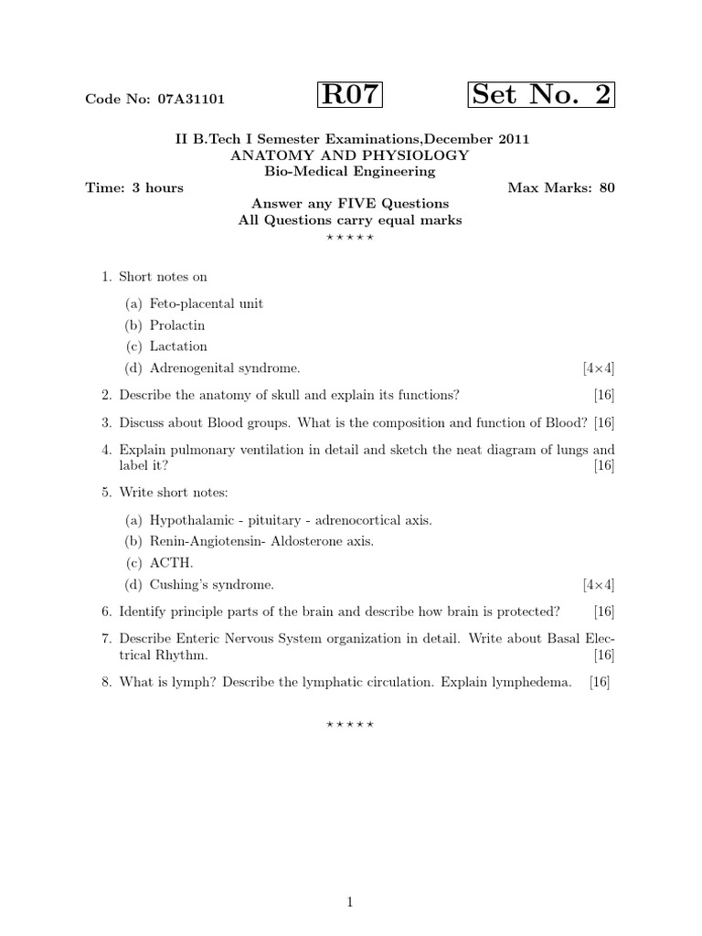 R07 Set No. 2 | PDF | Circulatory System | Lung