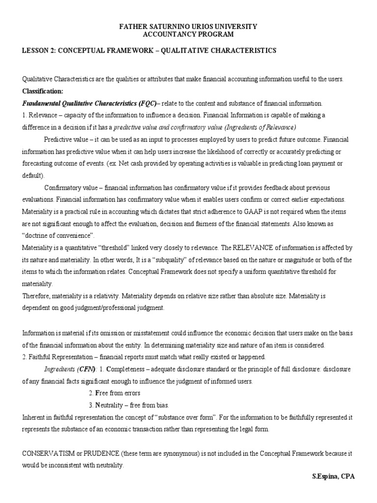 Lecture 2. Conceptual Framework - Qualitative Characteristics | PDF ...