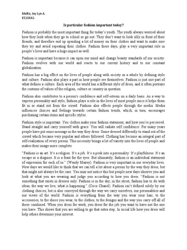 Argumentative Essay | PDF | Fashion | Clothing