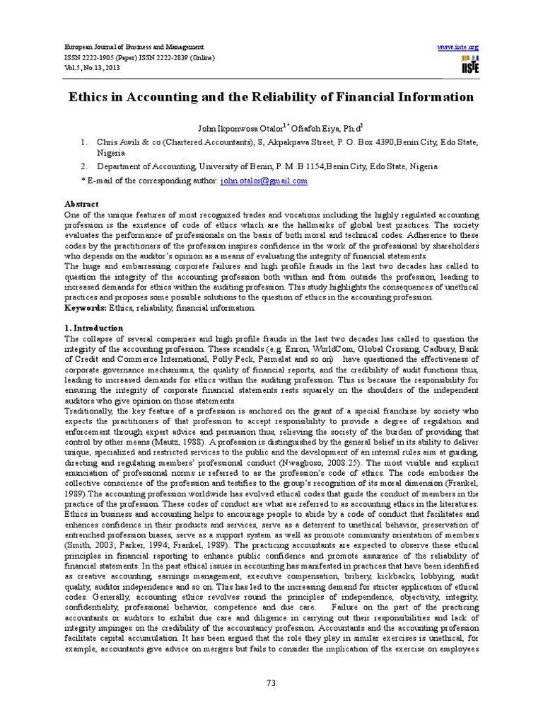 Ethics in Accounting and The Reliability PDF | PDF | Accounting | Morality