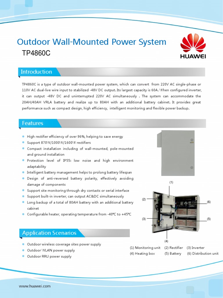 HUAWEI Outdoor Wall-Mounted Power System TP4860C Datasheet | PDF ...