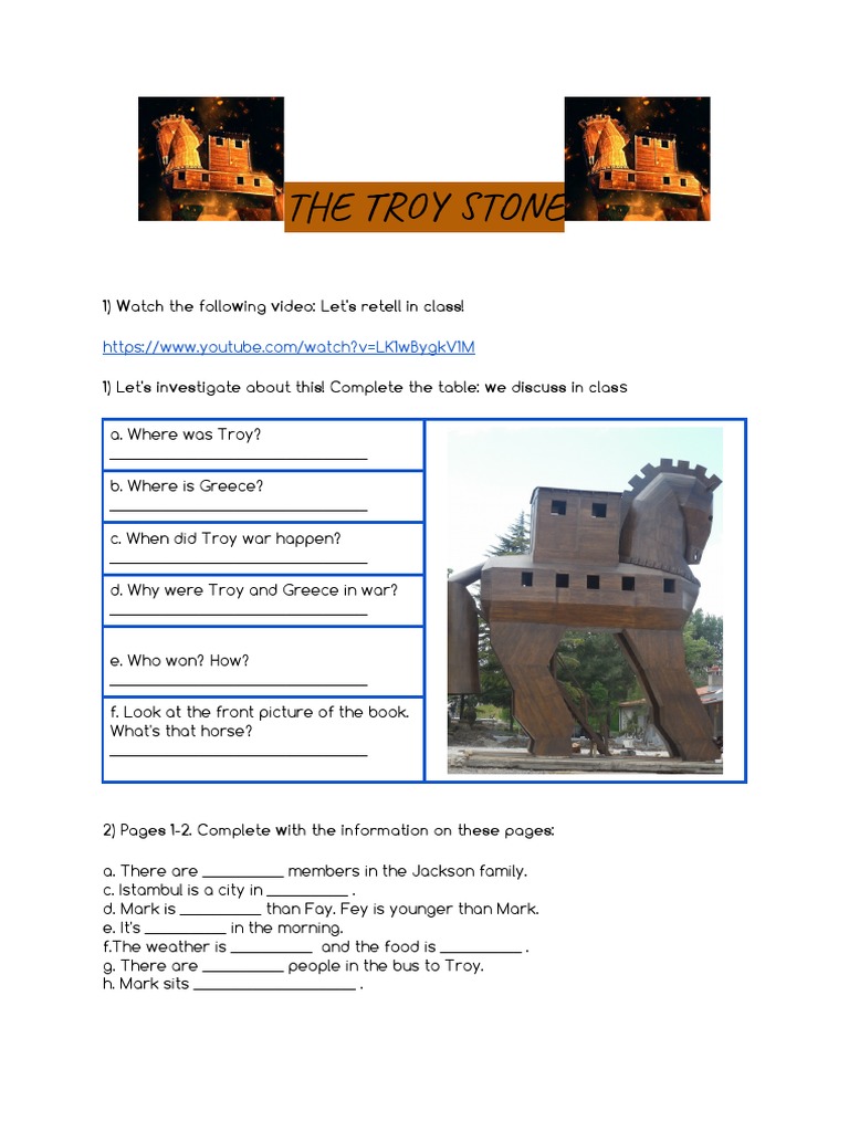 The Troy Stone: 1) Watch The Following Video: Let's Retell in Class! | PDF