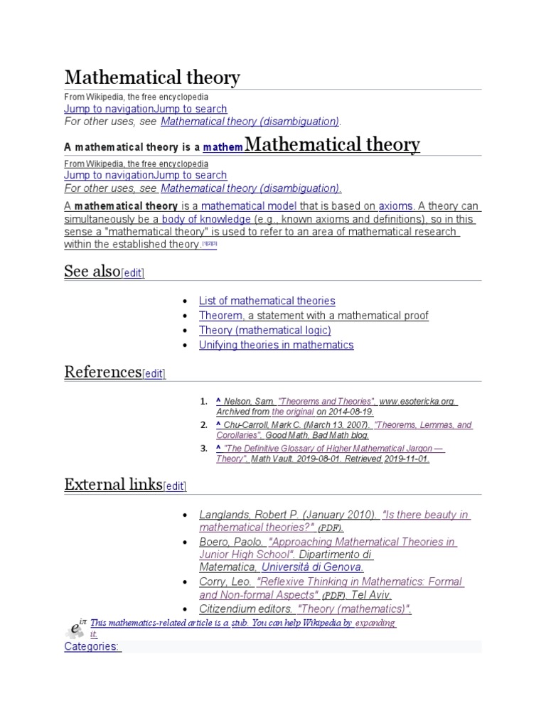 Mathematical Theory Mathematical Theory: See Also | PDF | Theory | Logic