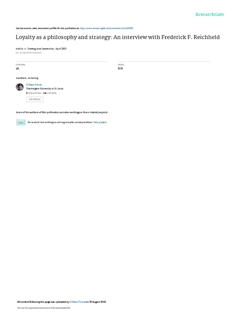 Loyalty As A Philosophy and Strategy: An Interview With Frederick F ...