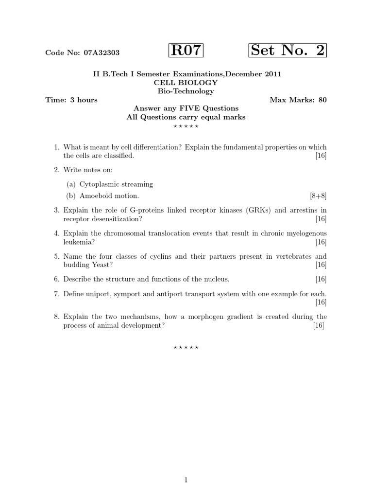 R07 Set No. 2 | PDF | Cell (Biology) | Cell Nucleus