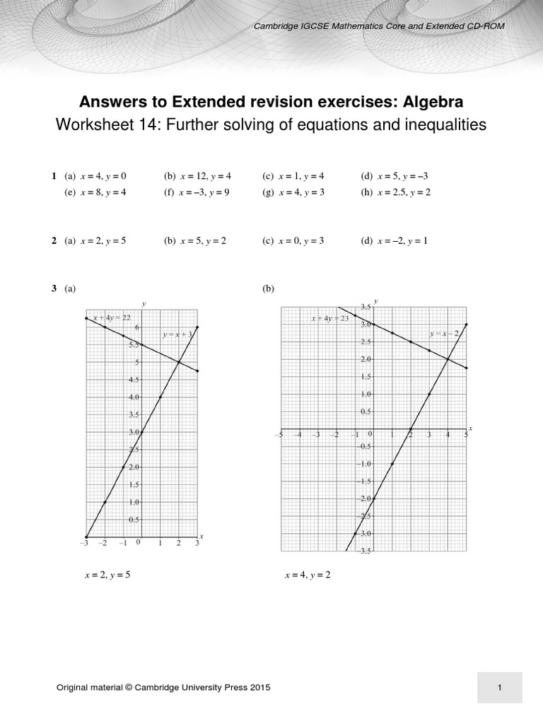 Answers To Extended Revision Exercises: Algebra: Worksheet 14: Further ...