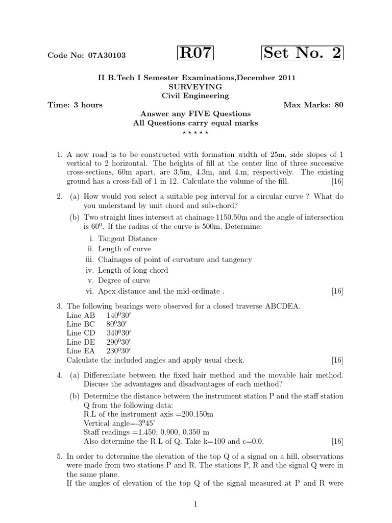 R07 Set No. 2 | PDF | Surveying | Tangent