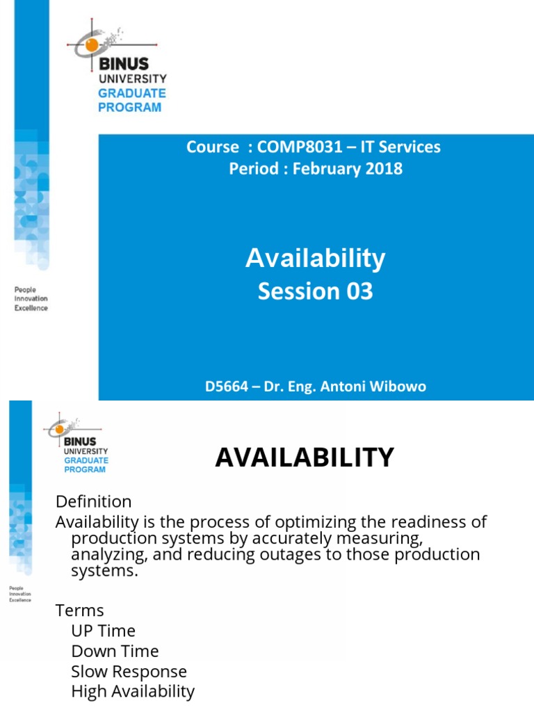 PPT3-S3 - Availability | PDF | Server (Computing) | Backup