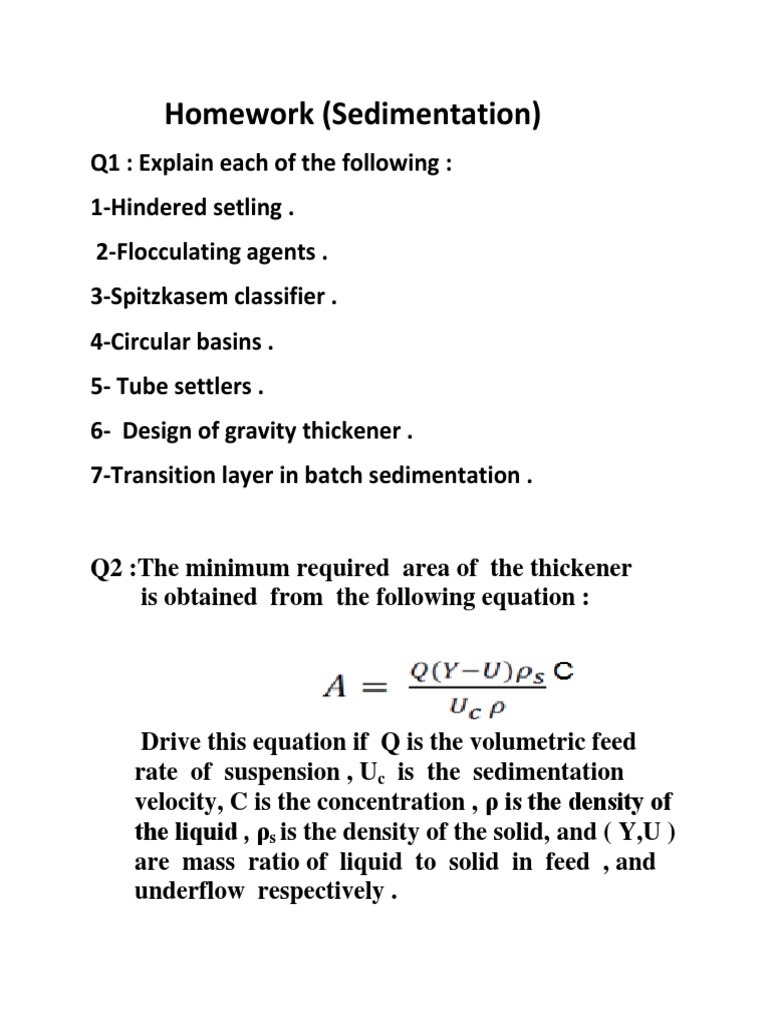 Sedimentation Homework: Key Concepts & Calculations | PDF