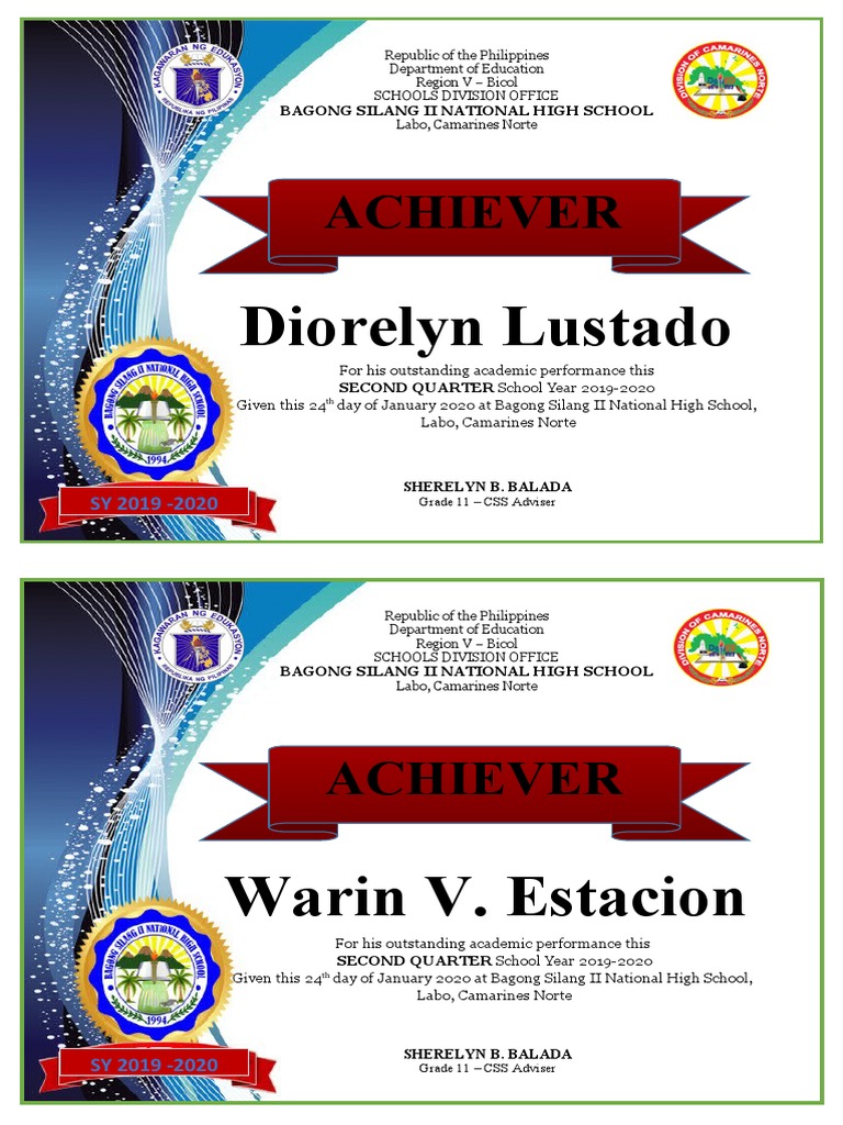 Achievers Certificate | PDF