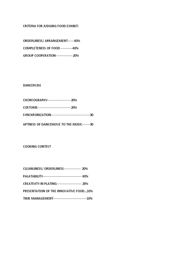 Food Exhibit Judging Criteria | PDF | Technology & Engineering