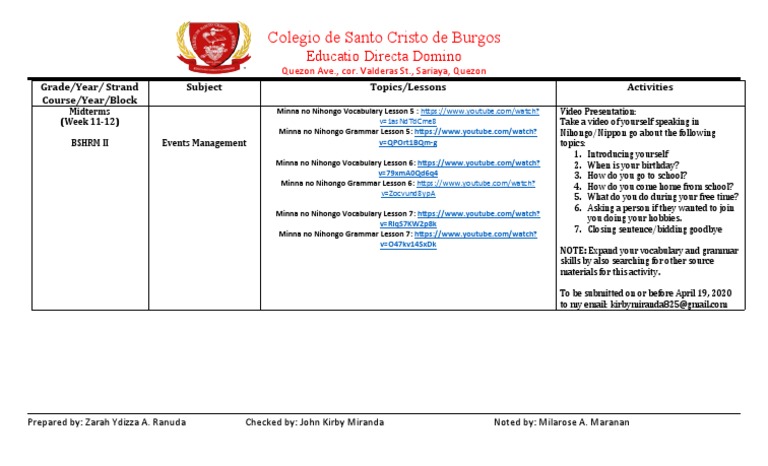 Foreign Language 1 BSHM II Activities | PDF | Humanities Education ...