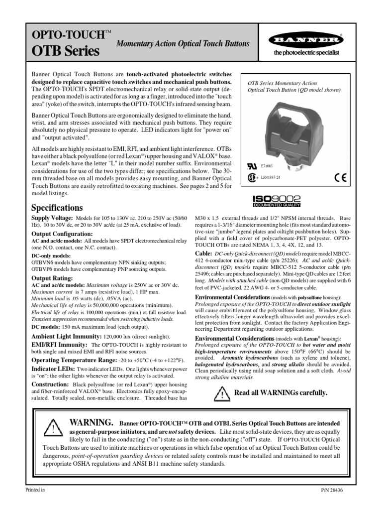 Banner OTBVR81 Datasheet PDF | PDF | Switch | Electromagnetic Interference