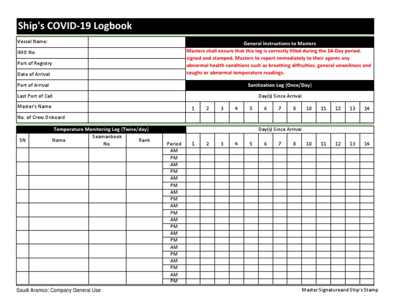Appendix 6 ARAMCO Sample Vessel COVID-19 Logbook | PDF | Water ...