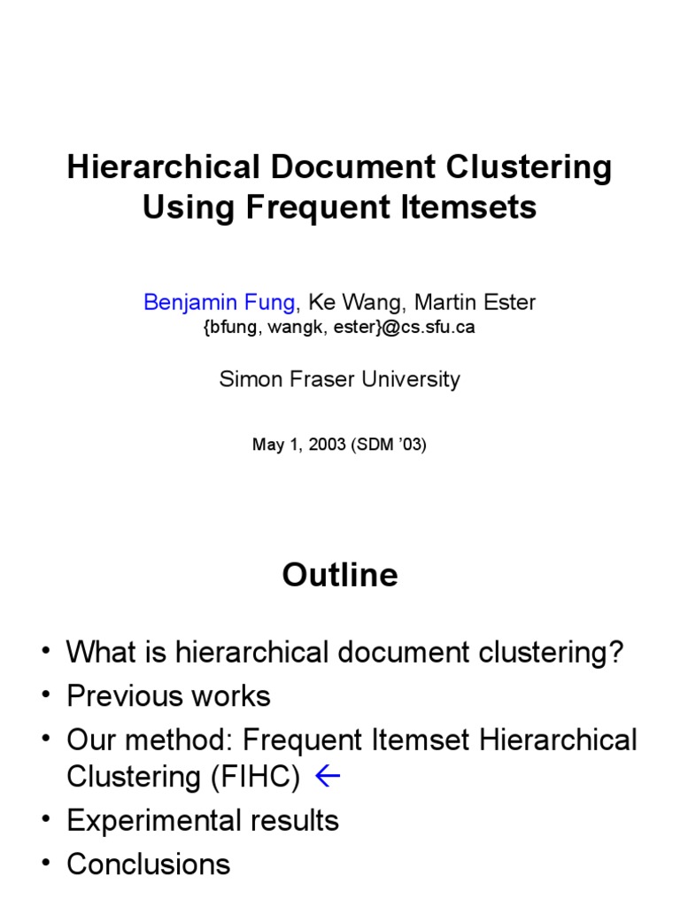 Hierarchical Document Clustering Using Frequent Itemsets: Benjamin Fung | PDF | Data Mining ...