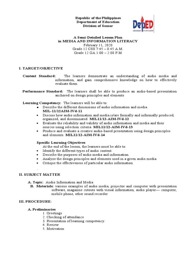 Lesson Plan on Audio Media Literacy | PDF | Infographics | Podcast