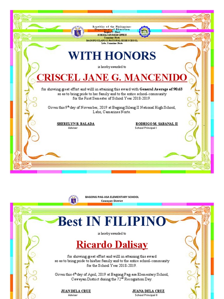 Recognition Graduation Moving Up Award Certificates | PDF | Philippines